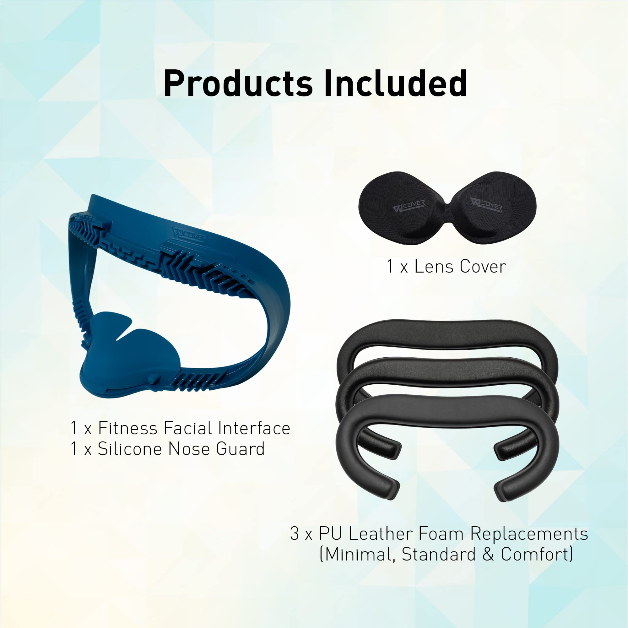 VR Cover Fitness Facial Interface Bracket & Foam Comfort Replacement with Lens Protector Cover for Oculus/Meta Quest 2 (Dark Blue & Black + Comfort Foam)