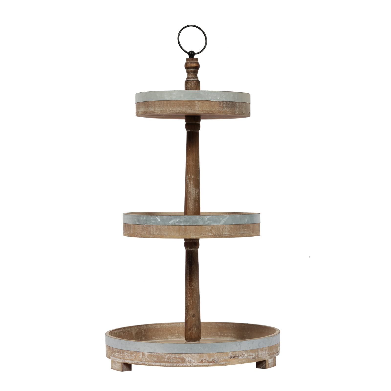 SOFE 3 Tier Tray Wood for Spring Easter Decor, Distressed Brown Farmhouse Tiered Tray Stand, Rustic Tiered Serving Tray, Three Tiered Tray Decor Items for Coffee Bar, Kitchen Counter, Party, Table