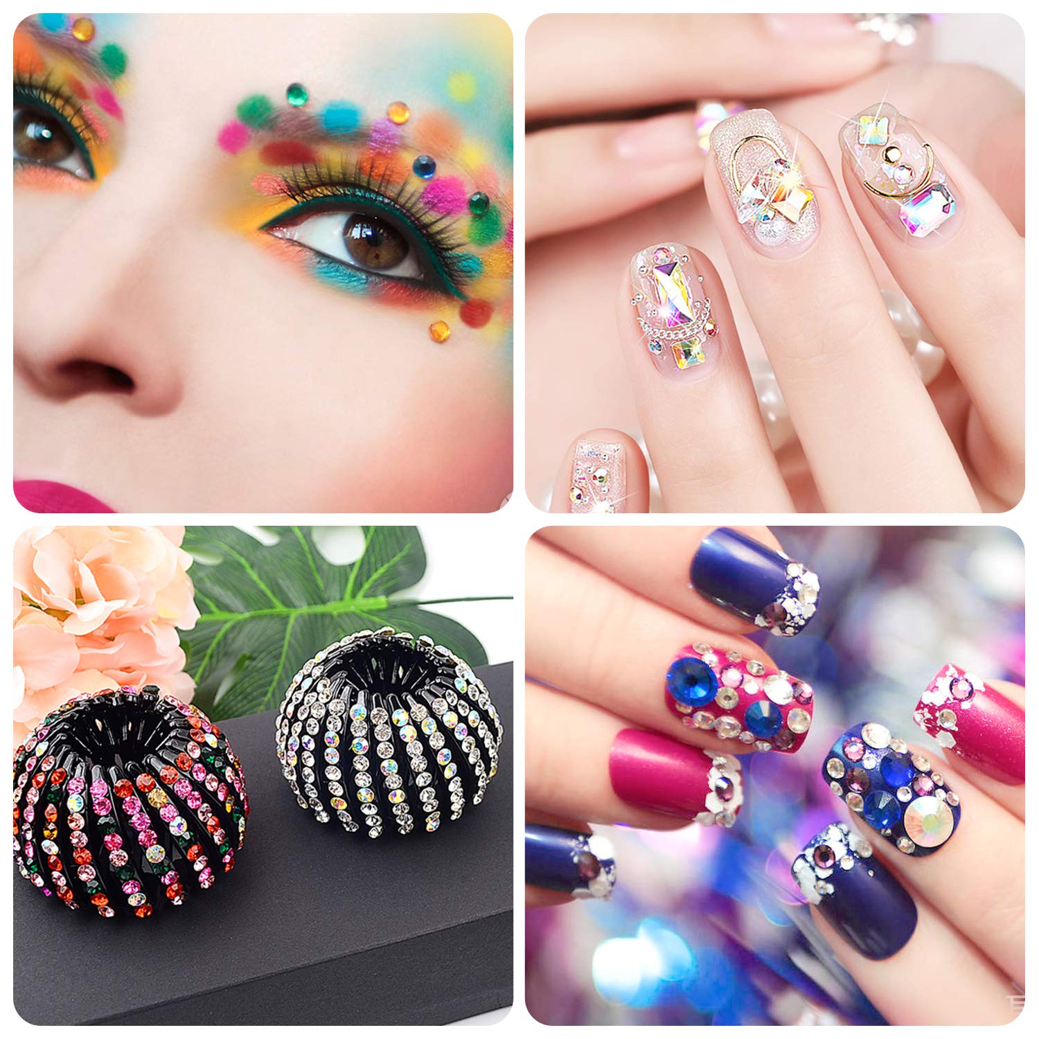 Outuxed 5000pcs Crystal Flatback Rhinestones Round Mixed Size AB Gems Nail Art Flatback Rhinestones with 1 Tweezers for Crafts Face Makeup