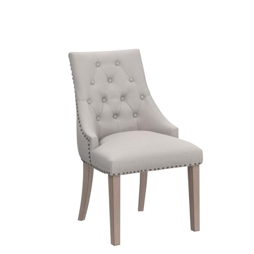 NOBPEINT Dining Chair Beige Fabric Leisure Padded Ring Chair, Nailed Trim, Set of 2