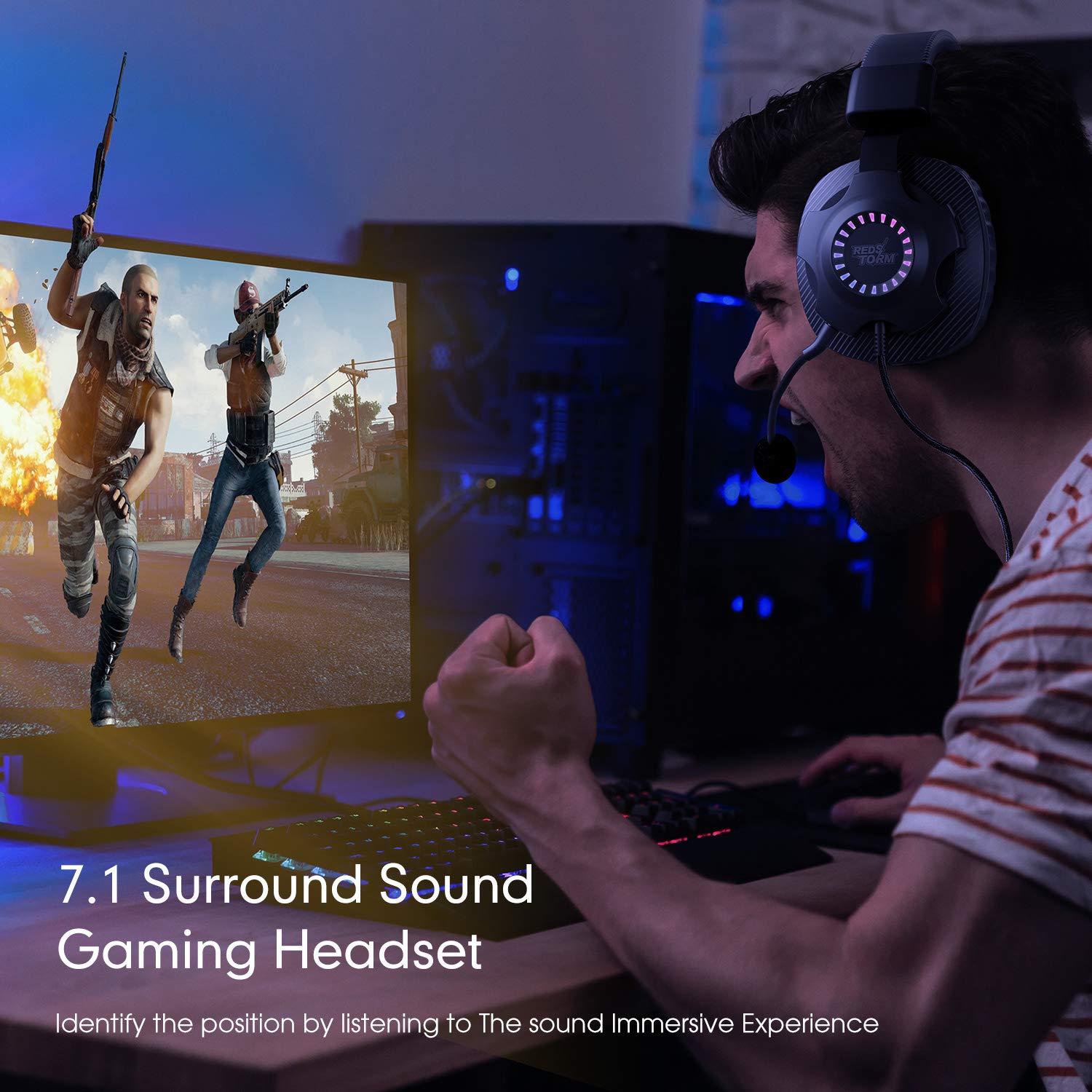 RGB Lights USB Gaming Headset with 7.1 Surround Sound Stereo, Noise Cancelling Detachable Microphone Plug Compatible with PC, PS4 Console, Laptop, Mac
