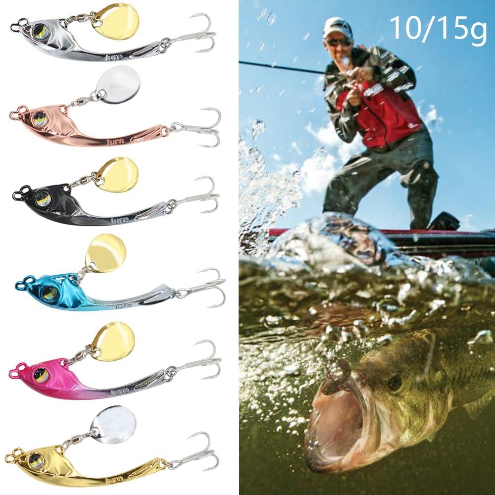 VIB Spoon Bait Spinning Baits Spin Sequin Lure Spinner Sinking Bass Hook Fishing Tackle Pin Hard Bait 10/15g(15g,Black)