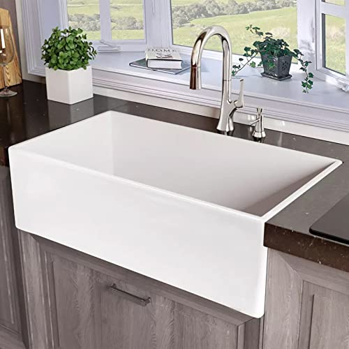 Miseno MNO33201FC Inferno 33" Single Basin Farmhouse Fireclay Kitchen Sink - White
