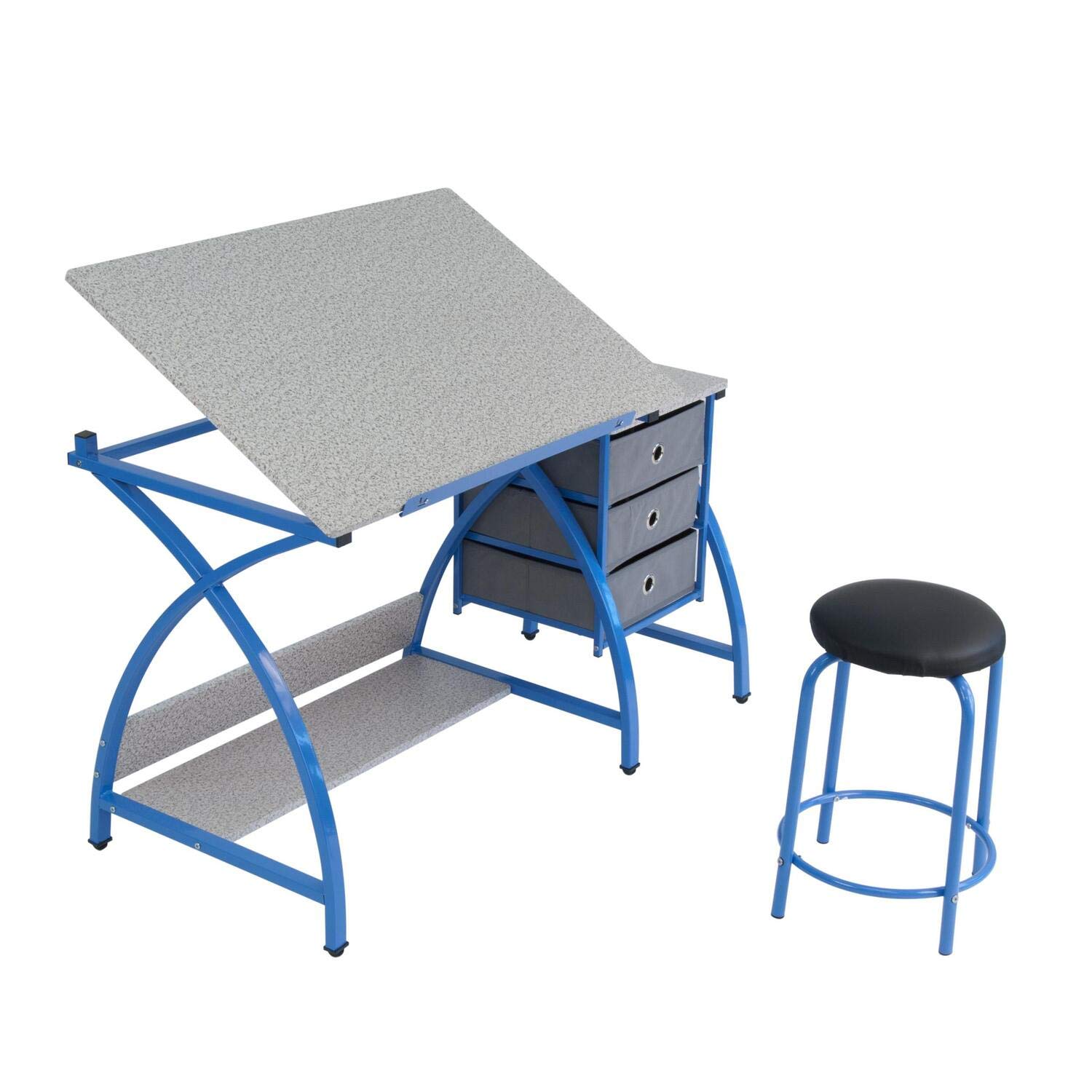 SD STUDIO DESIGNS 2 Piece Comet Craft Table | Angle Adjustable Top and Stool | Blue/Spatter Gray