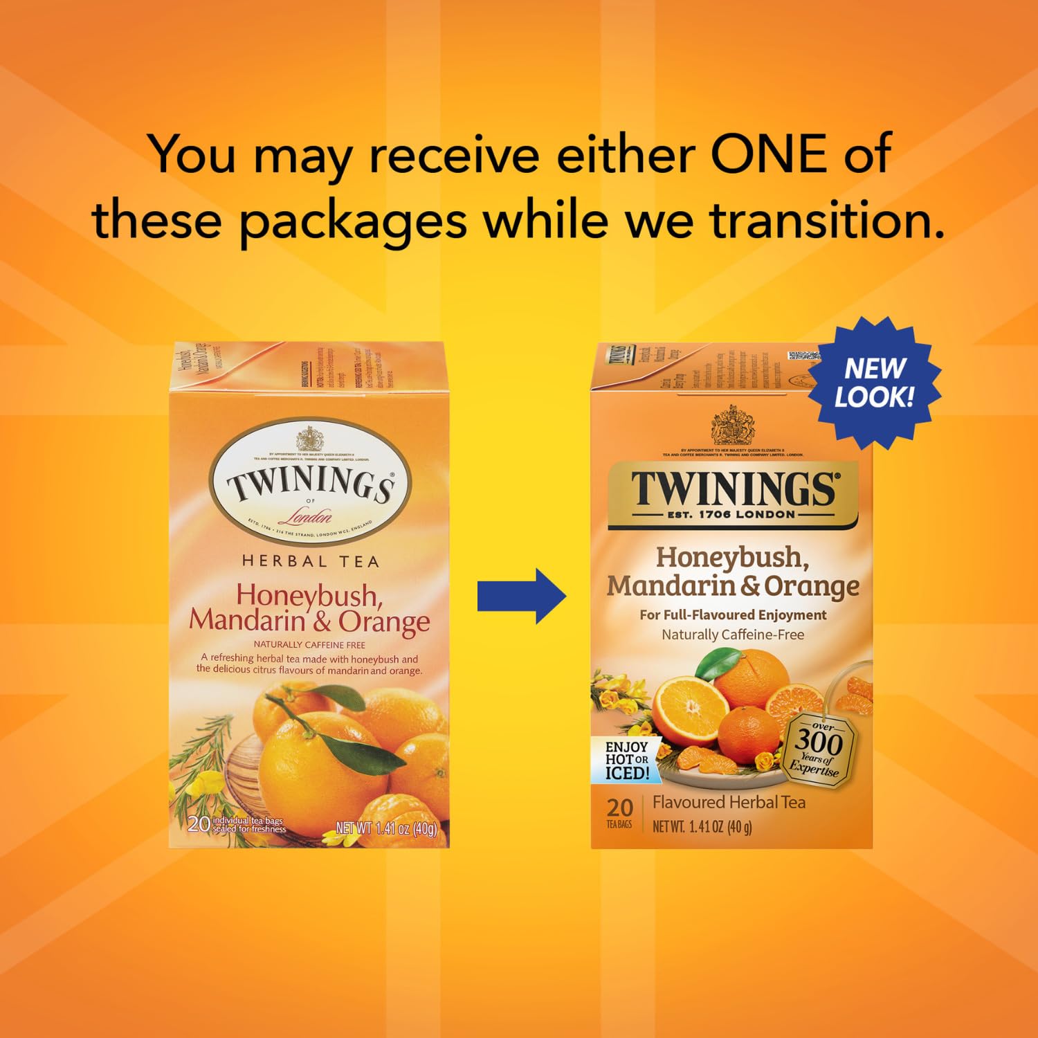 Twinings Honeybush Mandarin & Orange Herbal Tea - Naturally Caffeine-Free Tea Bags Individually Wrapped, 20 Count