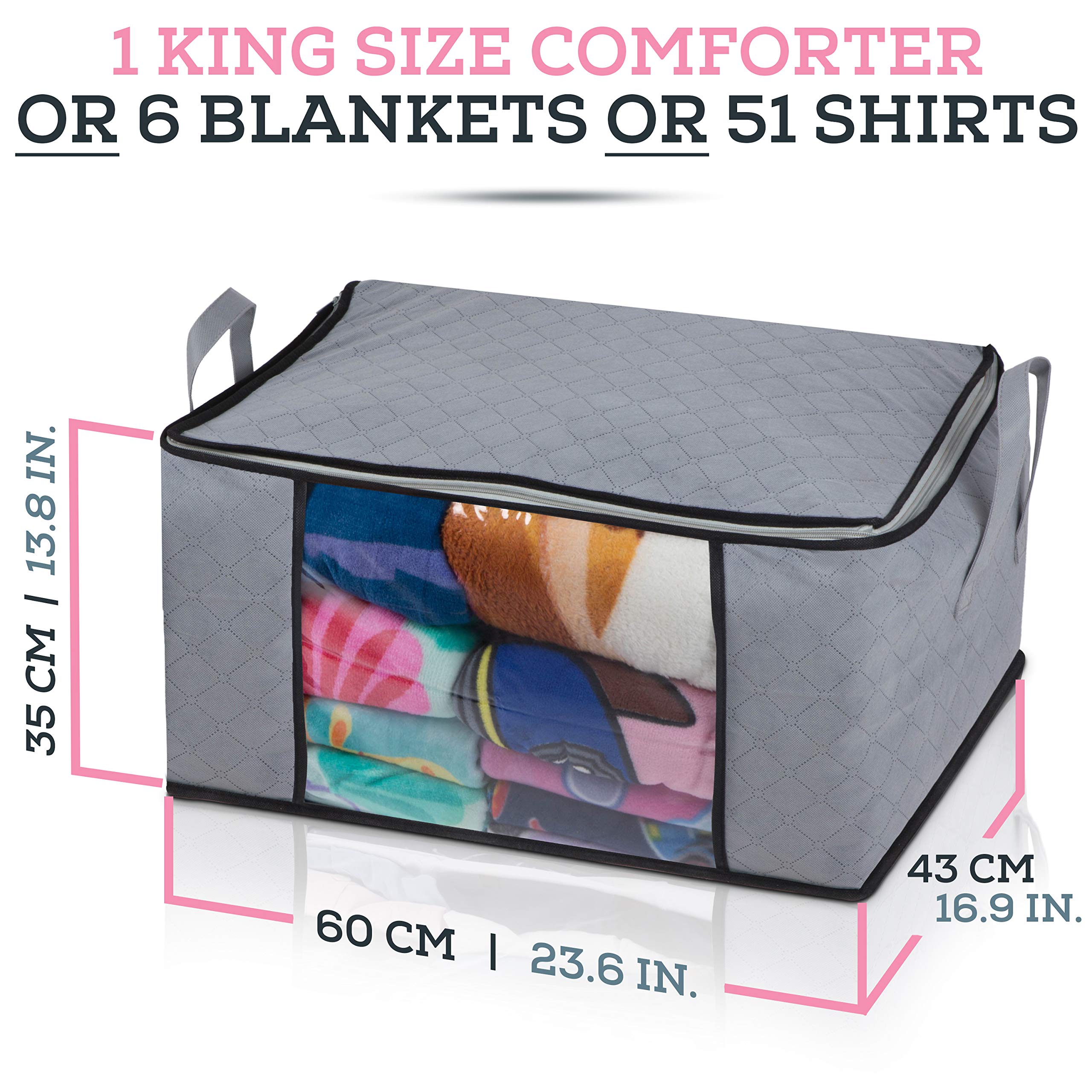 Regal Bazaar Clothes Storage Bag, Extra-Large Capacity Foldable Organizer with Sturdy Handles, Strong 3-Layer Fabric and Dual Zippers, Great for Large Comforters and Bedding (3-Pack, Grey and 3x90L)