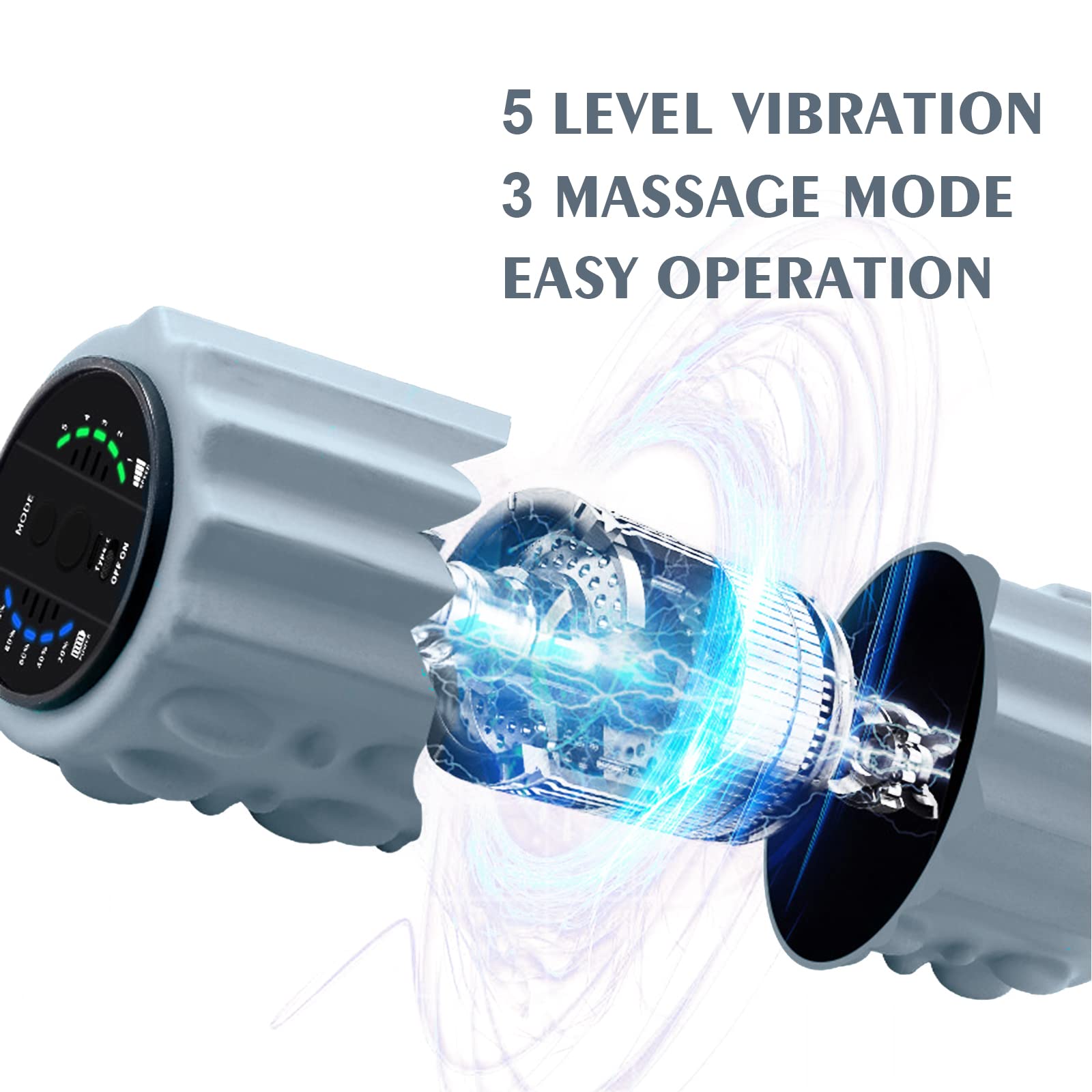 Vibrating Foam Roller for Muscle Massage with Music Play, Electric Foam Roller for Legs, Body, 5-Speed Deep Tissue Massager, Back Roller Foam for Back Pain, Hard Foam Roller
