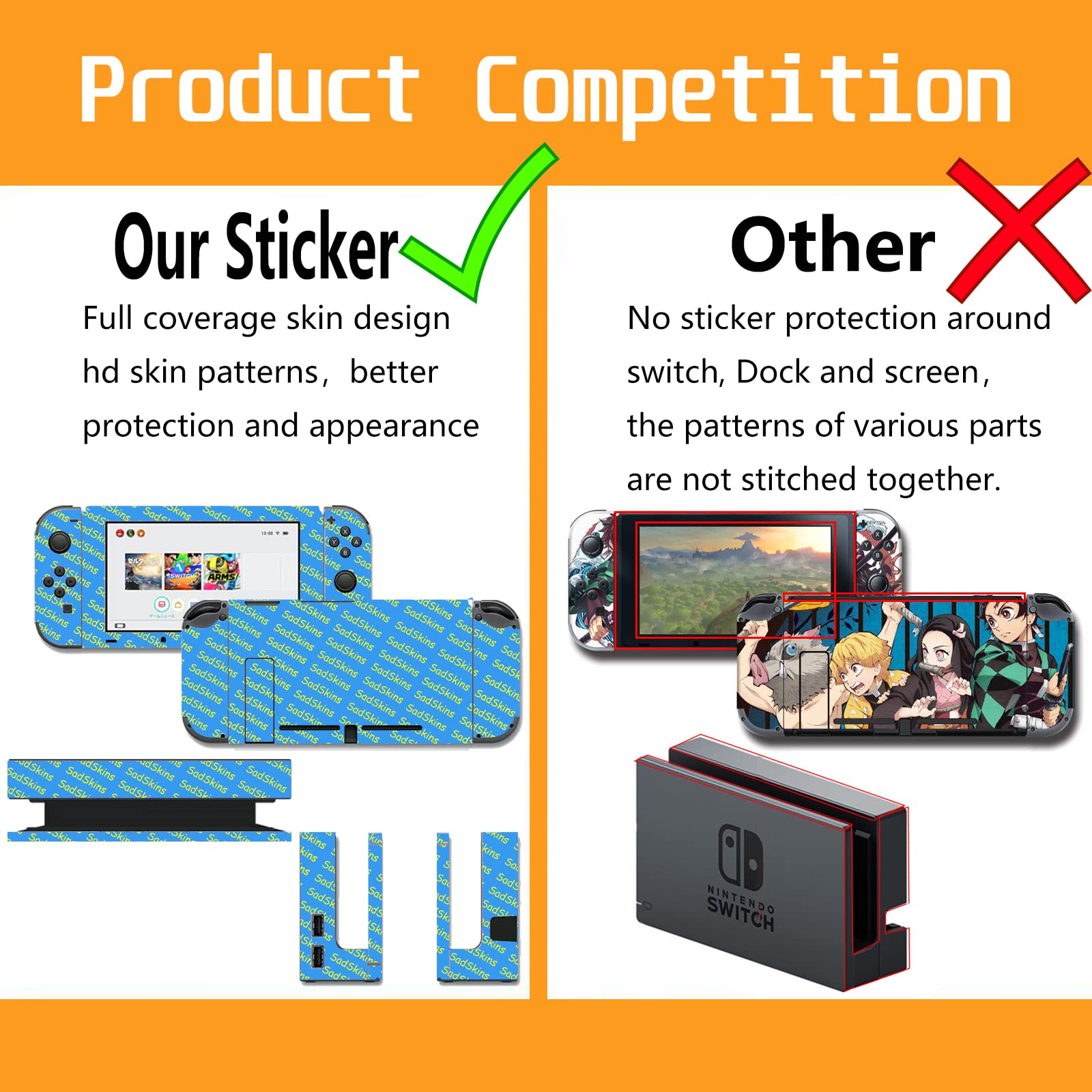 SadSkins Full Wrap Skin for Switch Anime Switch Protector Skin Cover Matte Vinyl Decal Stickers(Only Switch Standard)
