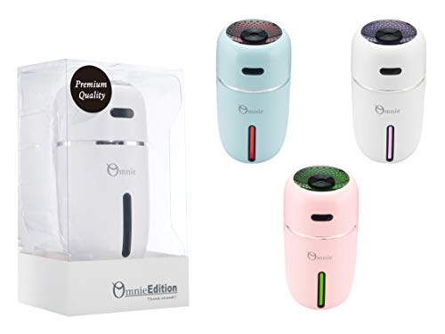 Omnie Edition 200ml Ultrasound Cute Robot Mini Humidifier for Car, Car Diffuser with Cool Mist with One Button Operations for Car Room Bedroom Desk Office Plants Lasting up to 8 HRS USB Charge (White)