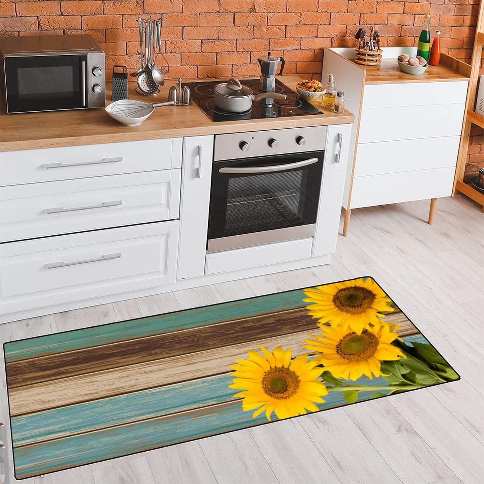 Sunflower Kitchen Rugs Non-Slip Fall Kitchen Mat Bathroom Rug Runner Carpet Farmhouse Sunflower Decor fot Home Hallway Sink Stove Laundry 39x20 Inch