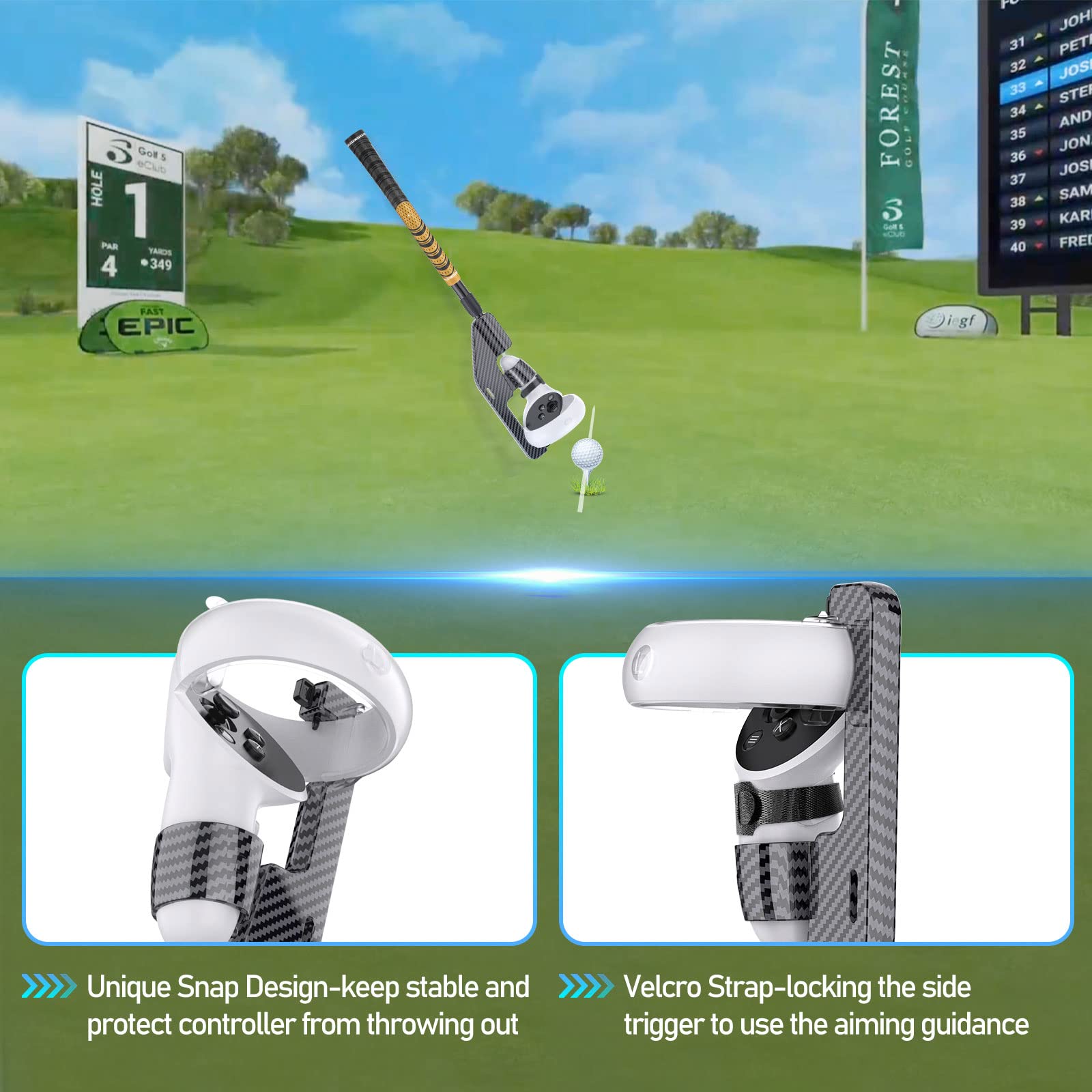 VR Golf Club Handle Accessories Compatible with Meta/Oculus Quest 2, Adjustable Virtual Reality Golf Club Attachment Adapter for Family, Children, Enhance Immersive VR Game Experience, Orange