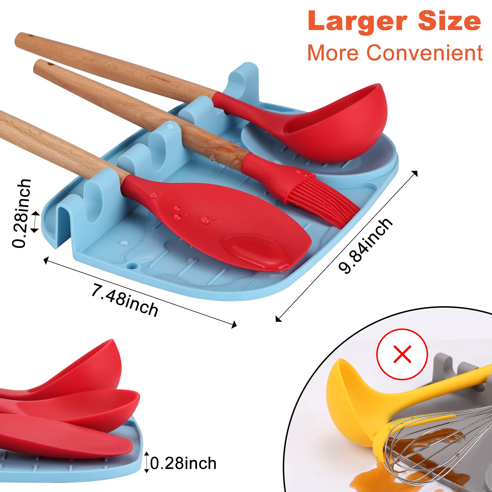 Spoon Rest: Silicone Spoon Rest for Kitchen Counter - Utensil Rest with Drip Pad, Heat-Resistant, BPA-Free Spoon Rest & Spoon Holder for Stove Top (Blue)