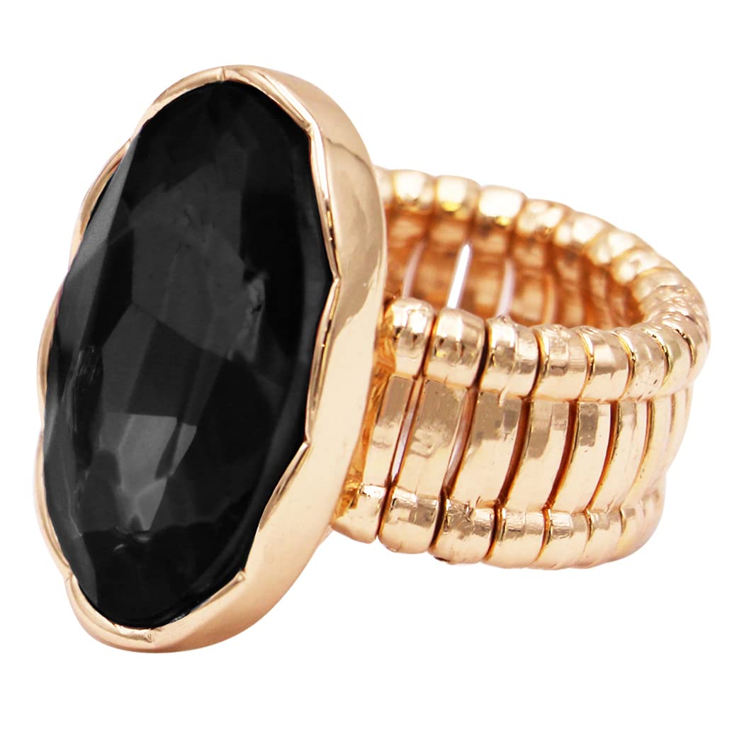 Rosemarie & Jubalee Women's Statement Oval Crystal Stretch Cocktail Ring (Gold Tone Jet Black)
