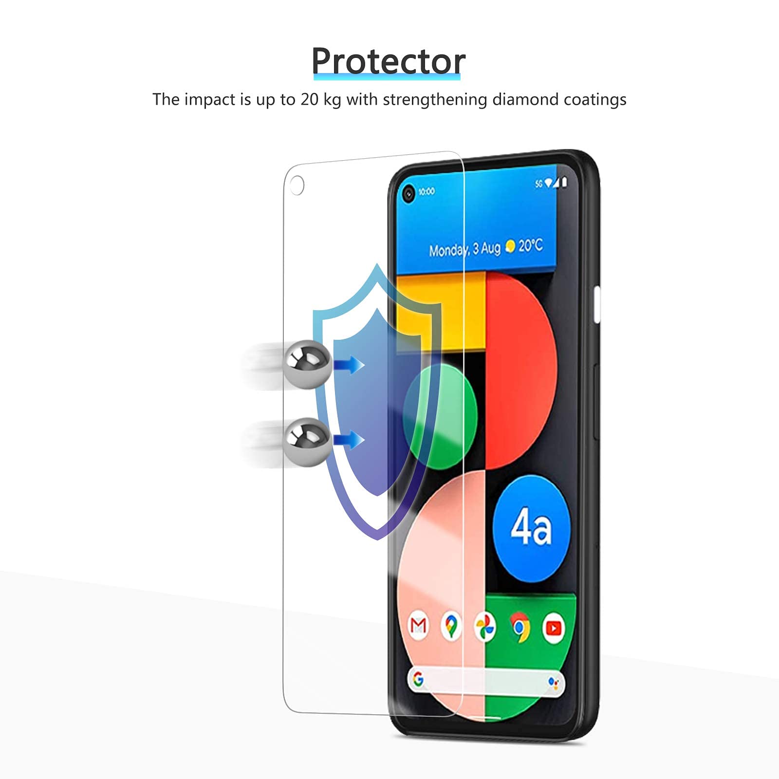 OMOTON [3-Pack Screen Protector for Google Pixel 4a 5G 6.2 Inch [Not Fit for Pixel 4a 4G], Tempered Glass Screen Protector for Google Pixel 4a 5G 2020 Released, Bubble Free/Alignment Frame