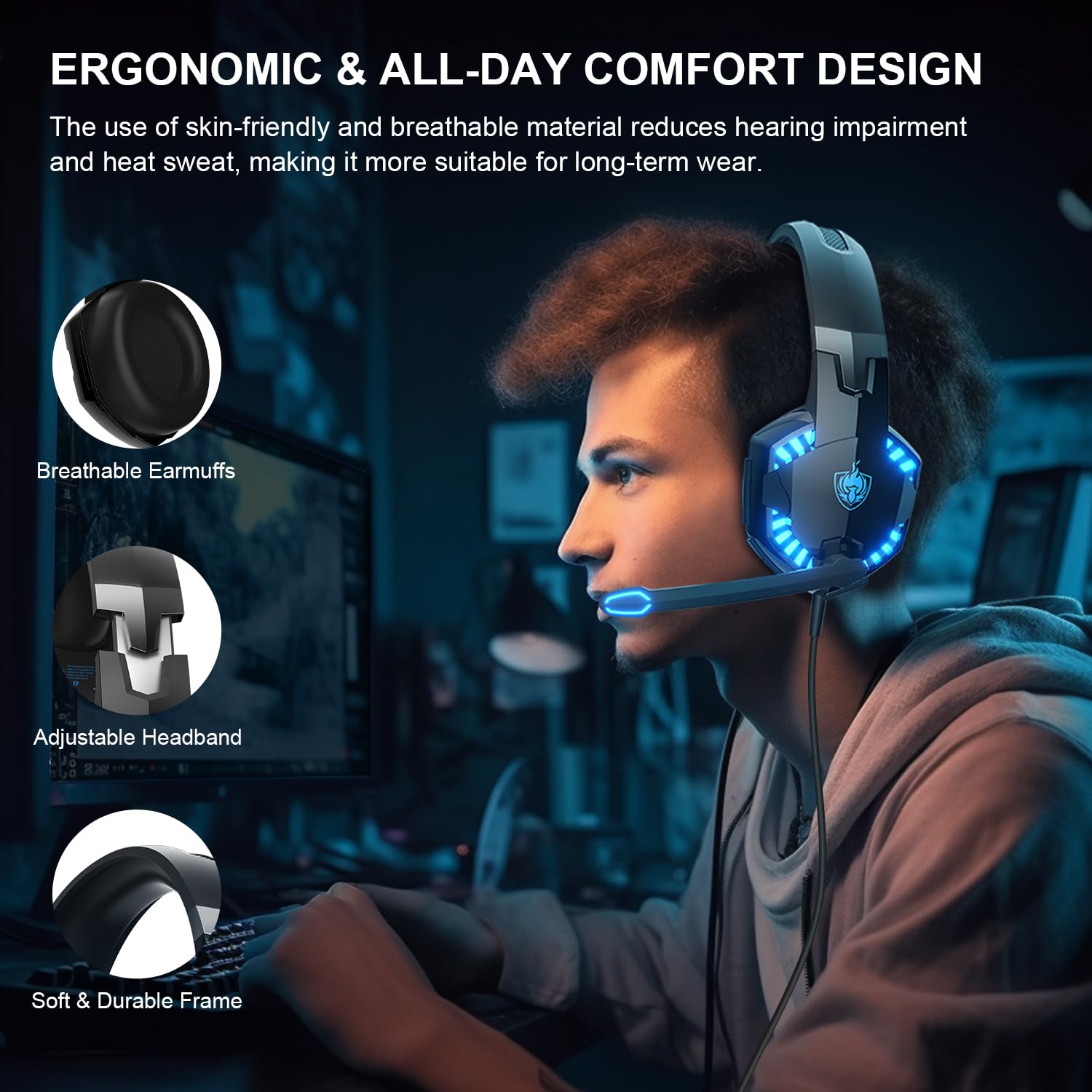 PHOINIKAS Wired Gaming Headset for PC PS5 PS4 Switch, Xbox One Headset with Noise Cancelling Mic, Over Ear Stereo Headphones with Bass Surround (H-100, RGB White)