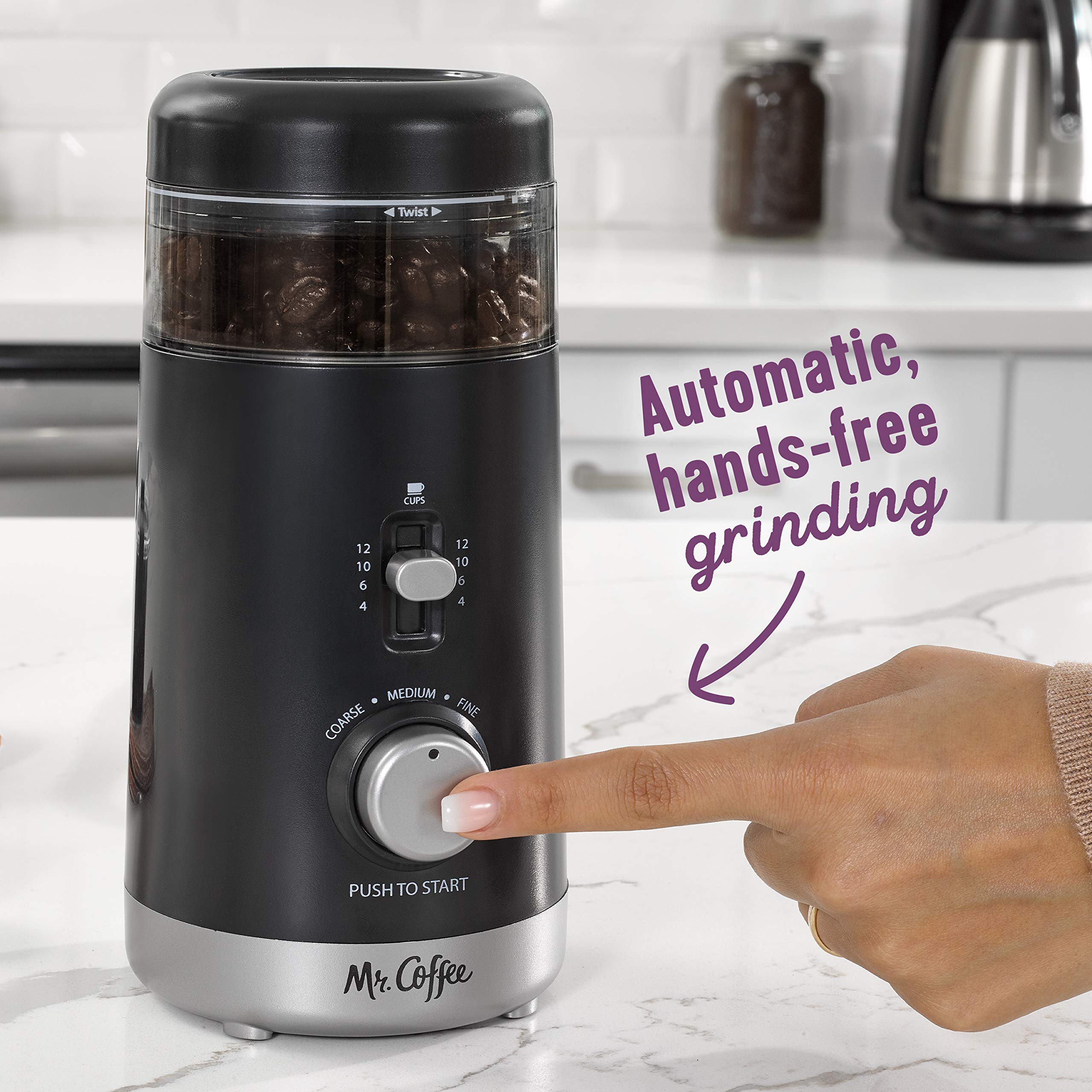 Mr. Coffee Espresso and Cappuccino Machine, Stainless Steel & Coffee Grinder, Automatic Grinder with 5 Presets, 12 Cup Capacity, Black
