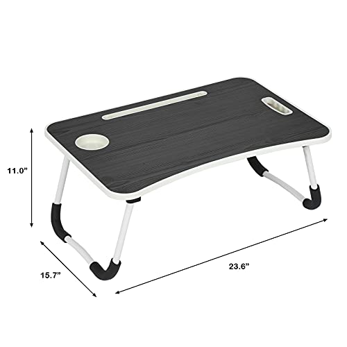 Micozy Bed Desk Laptop Table with Drawer Cup Holder Stand Groove Handle, 23.6 Inch Portable Lightweight Bed Table Tray Lap Desk for Working, Studying, Eating, Blue/Black Desk