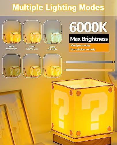 NESIMY Super Bros Table Lamp Night Light for Kids Question Block Decor NightLight Merchandise As Toys Gifts for Kids and Fans