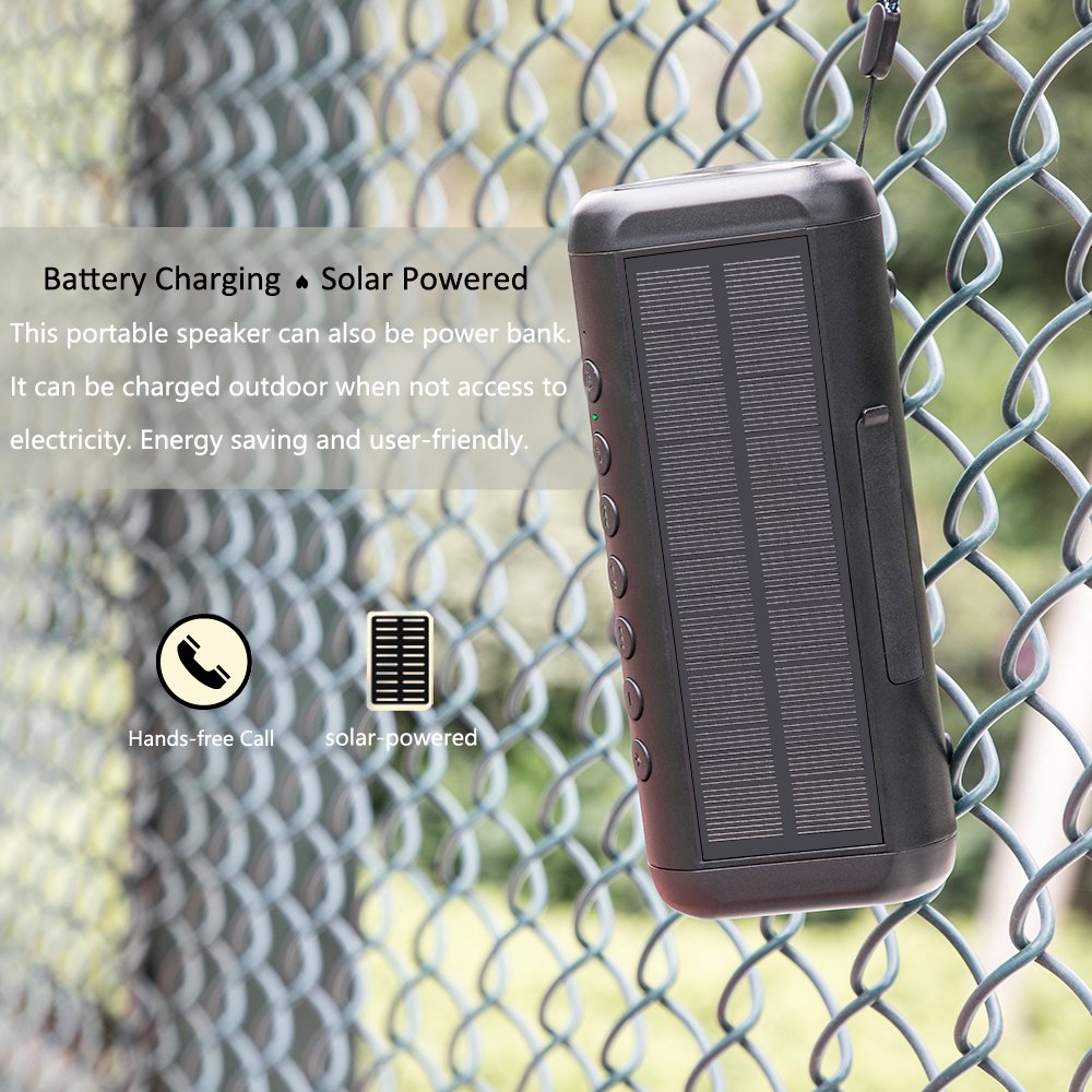 Solar Bluetooth Speaker Portable,5000mAh Wireless Speaker,IPX6 Waterproof Outdoor Speaker,Bluetooth 5.1,TWS Pairing,50H Play Time Heavy Bass for Beach,Party,Hiking,Cycling,Indoor & Outdoor Activities.