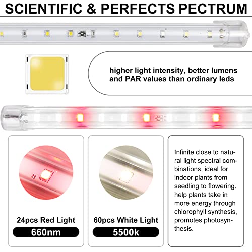 YASBED LED Grow Light for Indoor Plants, 5500k & Red LED Full Spectrum Plant Grow Light Strips with Timer 3/6/12Hours/Dual Channel/4 Dimmable Level for Gardening Seedling Hydroponics, 6 Pack