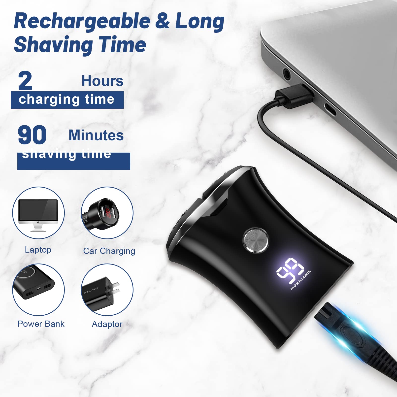Mini Portable Electric Travel Shaver - Pocket Size Washable USB Rechargeable Shaving Razor - Cordless & Compact Small Rotary Shavers- Wet & Dry Waterproof Mini-Shave for Men Teen Boys Face (Black)