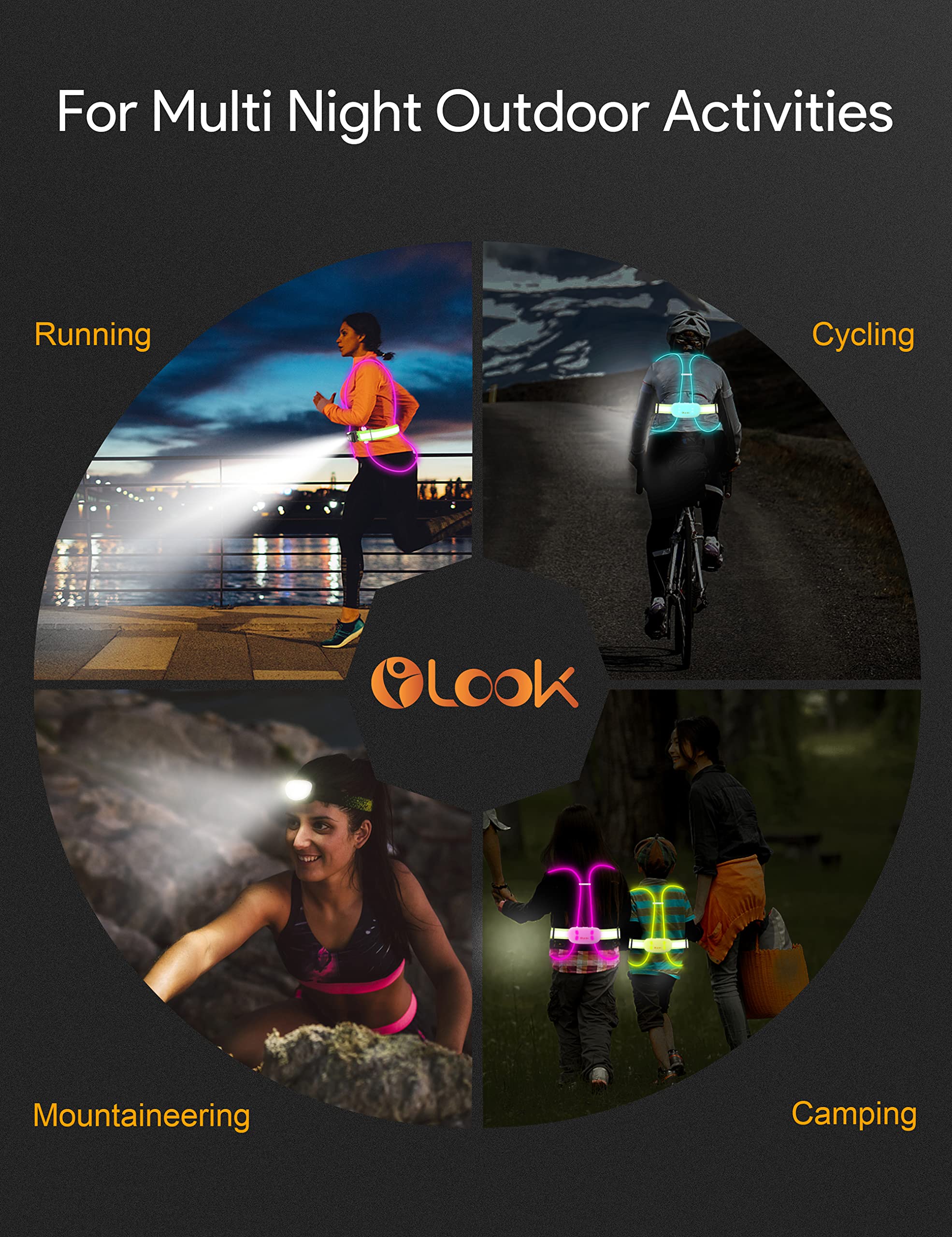 Olook High Visibility LED Light Up Vest with Running Light, 360° Reflective Safety Gear for Night Running, Cycling, Joggers, Rechargeable and Waterproof, L-Green(Patent Pending)