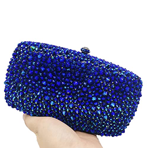 ZHUHW Women Blue Crystal Evening Clutch Purse and Handbag with Spikes Wedding Diamond Metal Clutches