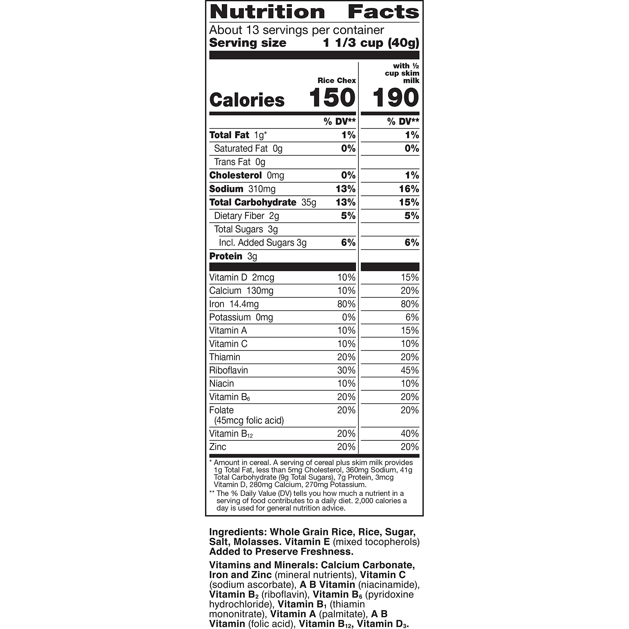 Rice Chex Gluten Free Breakfast Cereal, Made with Whole Grain, Family Size, 18 oz
