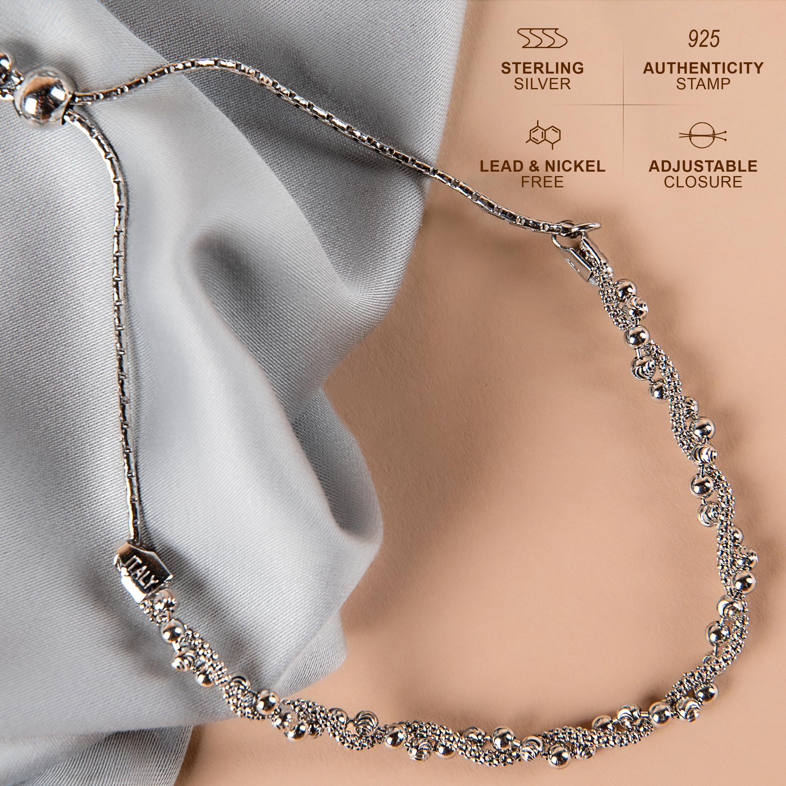 PORI JEWELERS Italian 925 Sterling Silver DC Ball Twisted Coreana Adjustable Bolo Bracelet (Yellow)