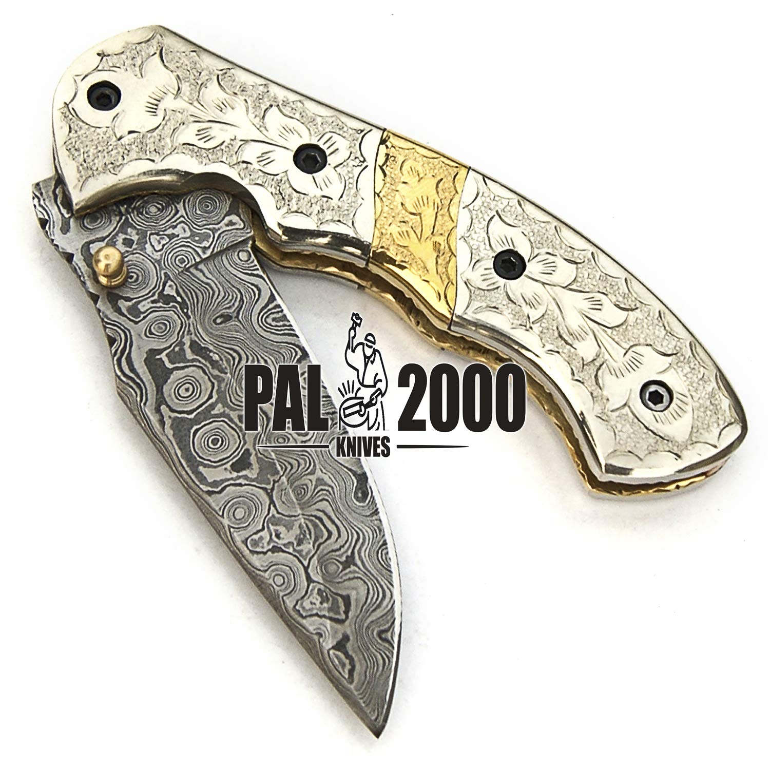 PAL 2000 KNIVES 9575 - Damascus Folding Knife - Handmade Damascus Steel Knife - Damascus Pocket Knife