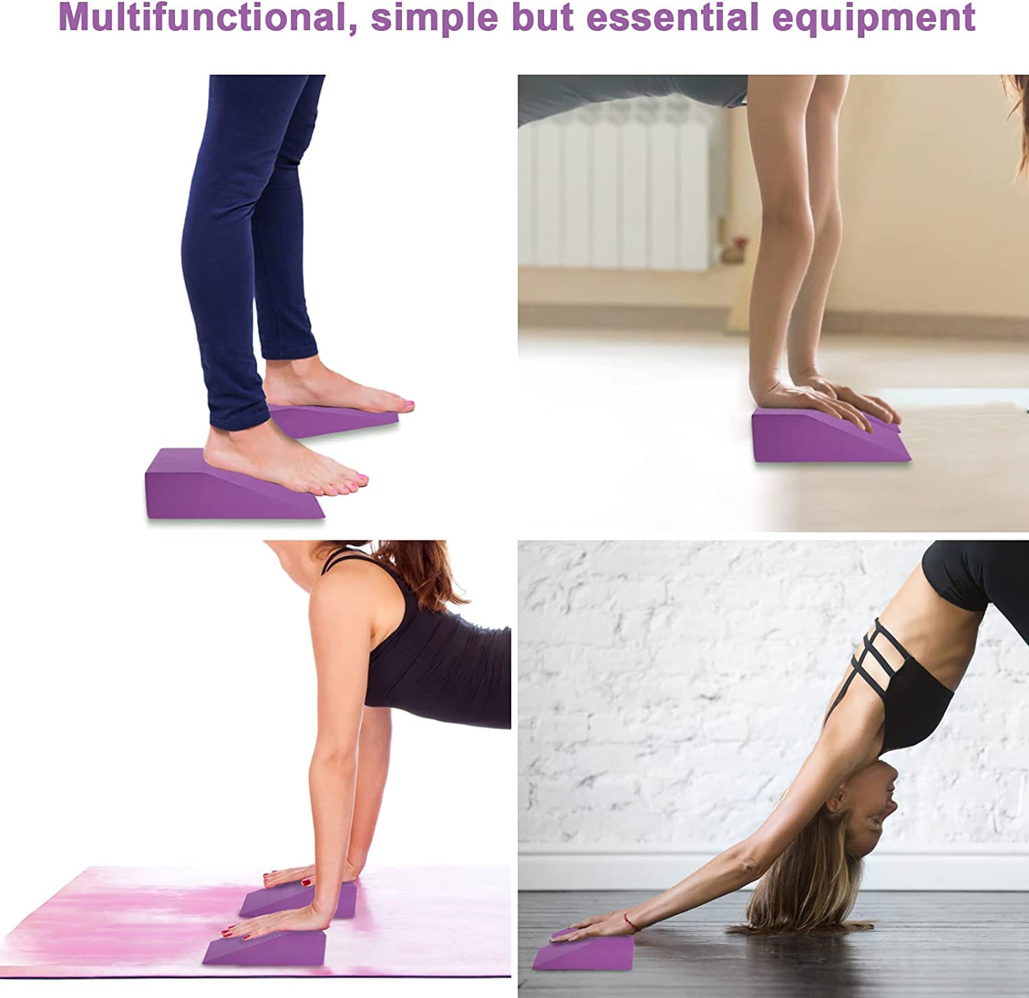 Violet Yoga Foam Wedge Blocks (Pair) Soft Wrist Wedge, Supportive Foot Exercise Accessories, Calf Raise Block, Calf Stretcher, Balance, Pushup,Yoga Wrist Support, Pilates, Squat Wedge, EVA Riser Block