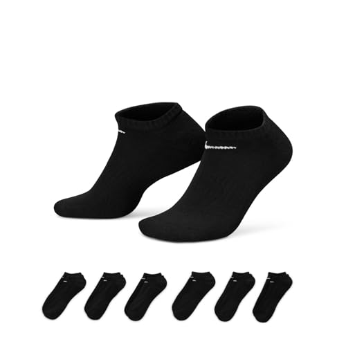 Nike Everyday Cushion No Show Socks, Unisex Nike Socks, Black/White, M (Pack of 6 Pairs of Socks)
