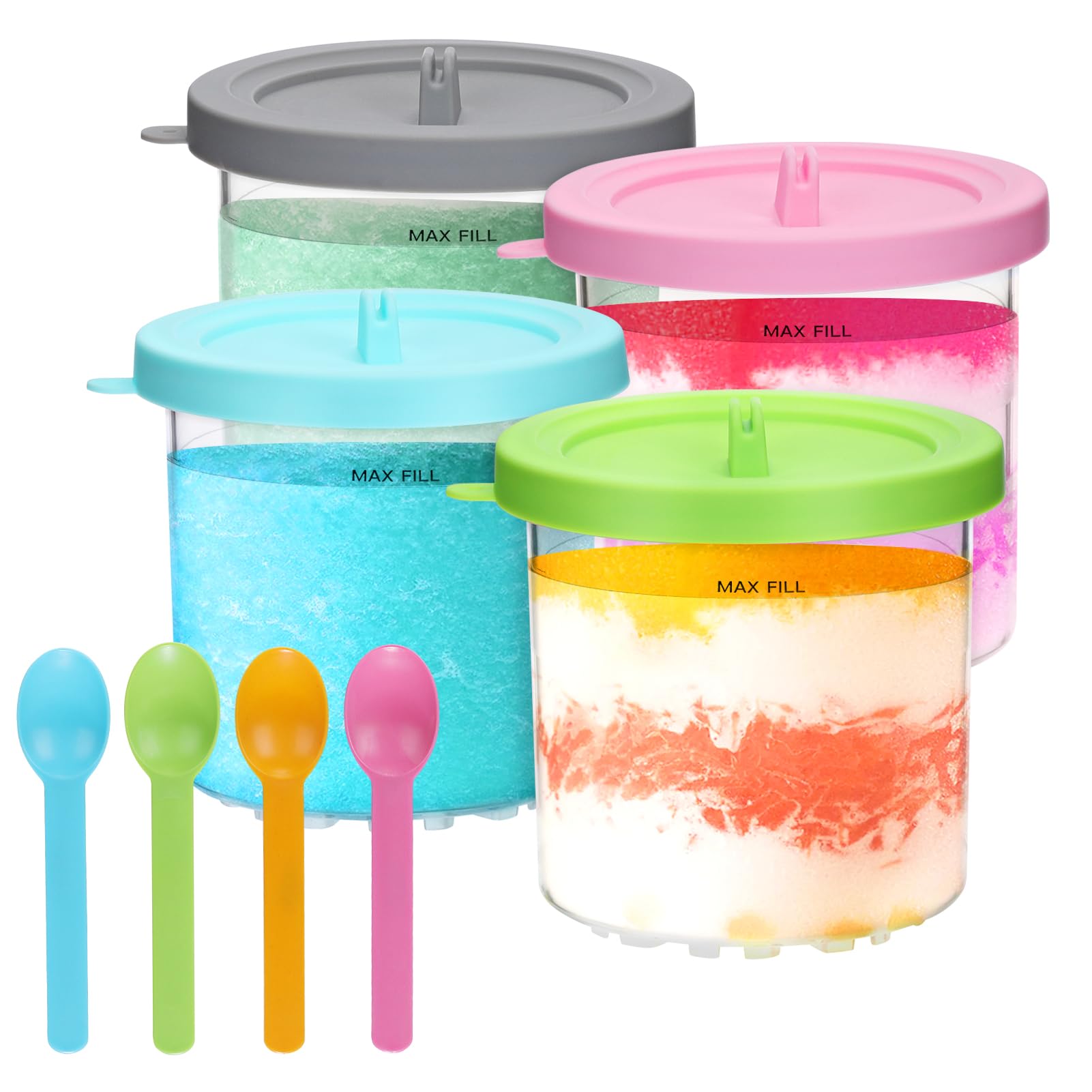 MOVAFEE 16 oz. Extra Pint | Containers Replacement for Ninja Creami Pints and Silicone Lids - 2 Pack, Compatible with Ninja NC301 NC300 NC299AMZ Series Creami Ice Cream Maker