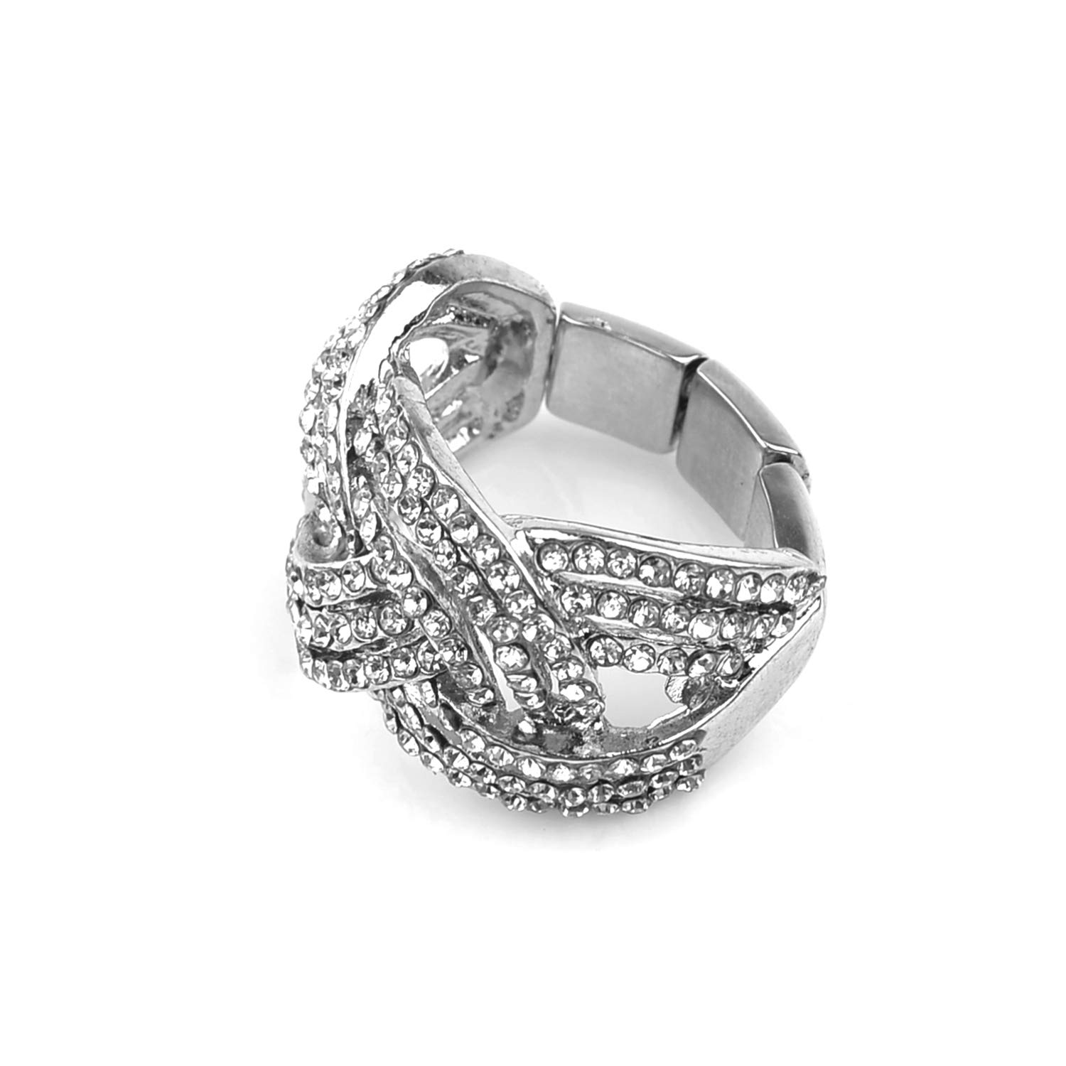 Nicole Miller New York Silvertone Twisted Stretch Clear Crystal Rhinestones Fashion Ring