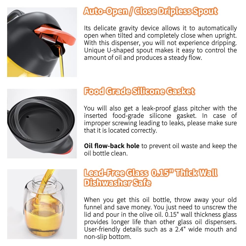 MJDFS Olive Oil Dispenser Bottle W/Auto Flip Cap, 21oz Cooking Oil Dispenser Leakproof, Kitchen True No Drip Oil and Vinegar Cruet Container with Non-Slip Handle, Cute Penguin Design(Yellow)