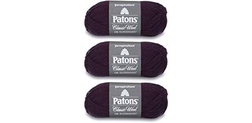 Patons Classic Wool DK Superwash Yarn - Gauge 3 Light - 100% Wool - (3-Pack) - Eggplant - for Crochet, Knitting, and Crafting