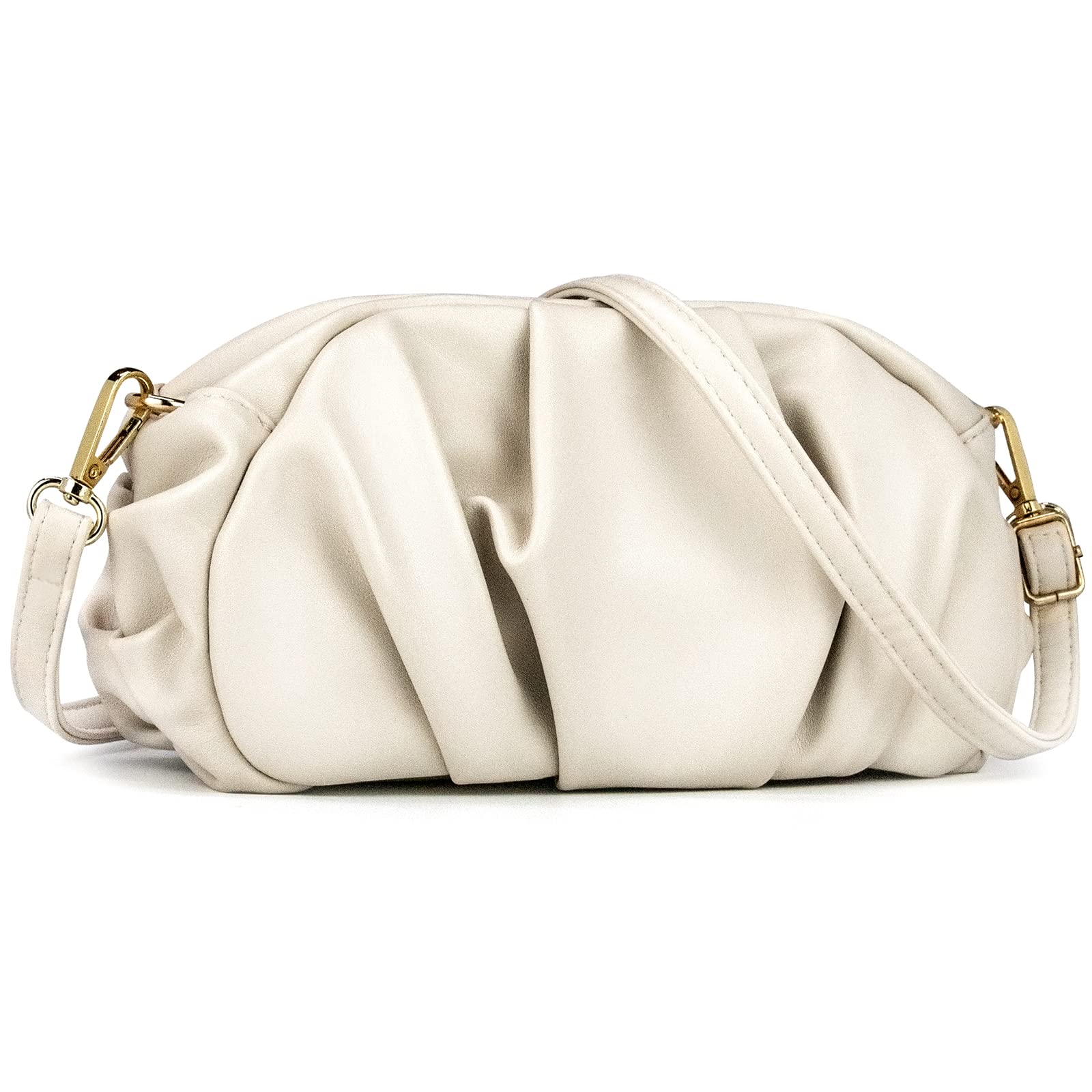 Strobody Women's Cloud Pouch Bag, Soft Leather Dumpling Clutch Purse with Magnetic Closure,Ruched Chain Link Crossbody Shoulder Handbag
