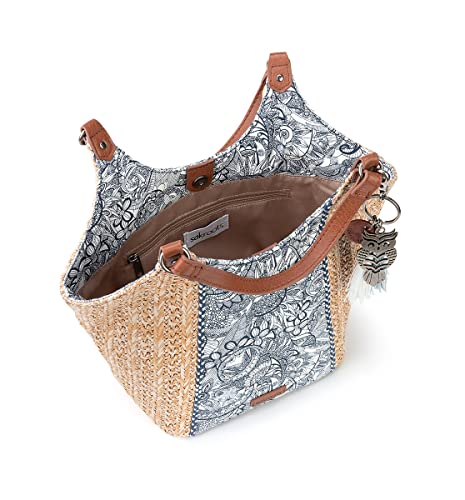 Sakroots Roma Straw Small Shopper, Navy Spirit Desert