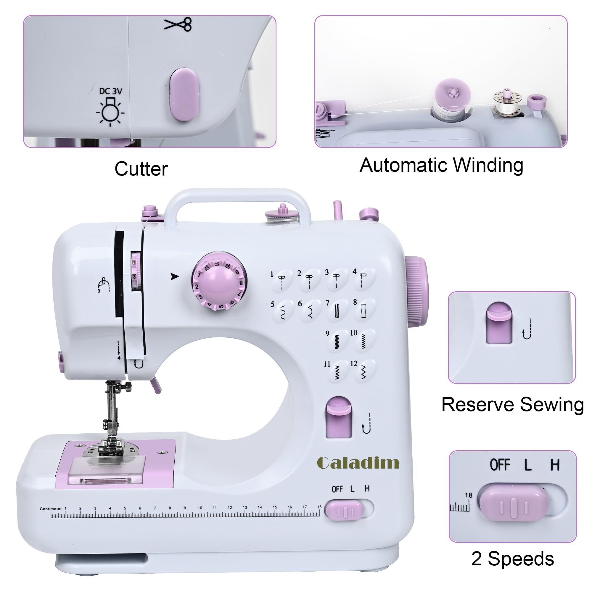 Mini Sewing Machine for Beginners (Includes Cover with Storage Pockets, Extension Table And Sewing supplies set) by Galadim GD-051-A5