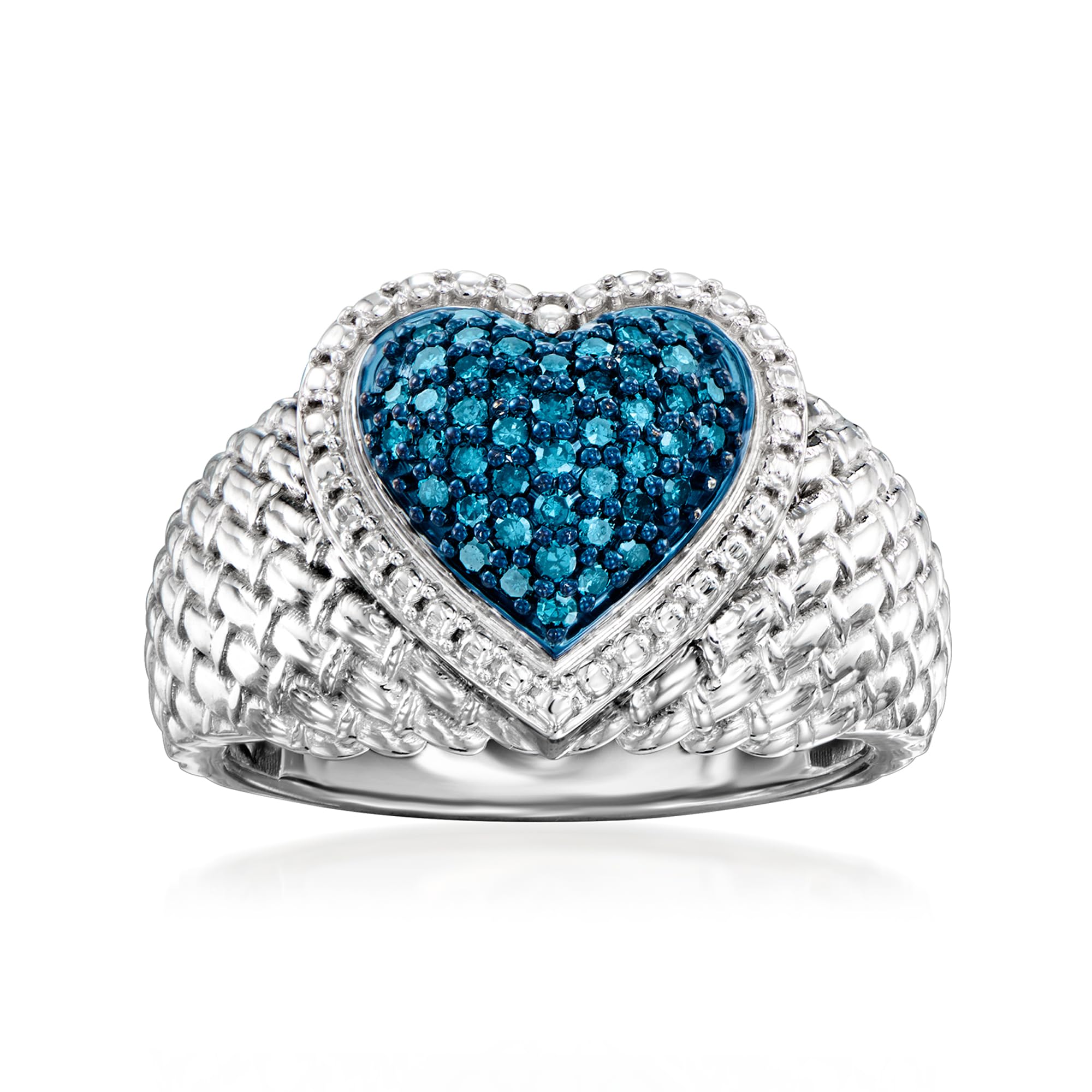 Ross-Simons 0.25 ct. t.w. Blue Diamond Heart Ring in Sterling Silver. Size 6