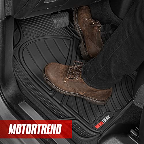 Motor Trend FlexTough Performance All Weather Rubber Car Mats with Cargo Liner - Full Set Front & Rear Floor Mats for Cars Truck SUV, Automotive Floor Mats (Black)