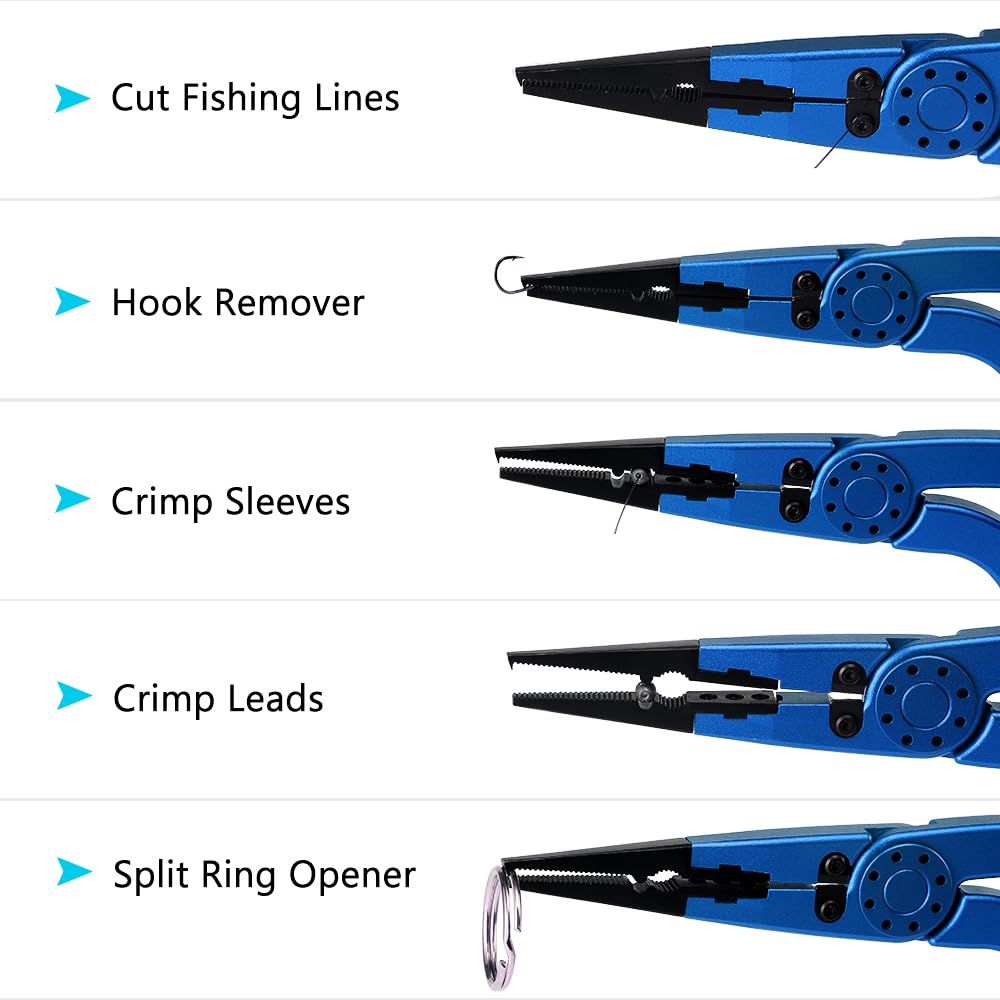 Night Cat 9'' Fishing Pliers with Sheath and Lanyard, Long Nose Jaws Braid line Cutters, Saltwater Crimper,Split Ring Openers,Hook Removers, Fishing Tools Gears Rustproof