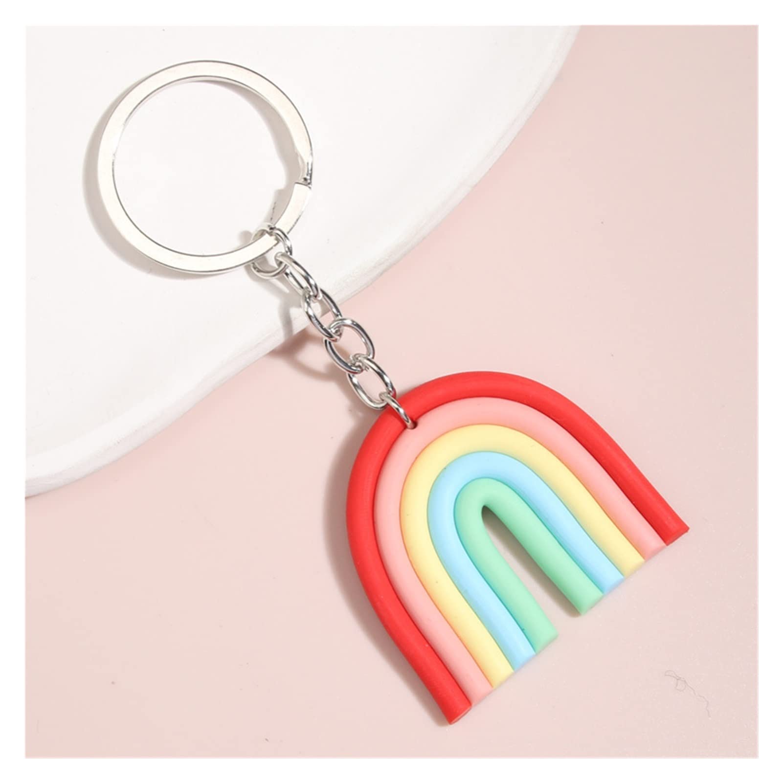 Unisex Keychain Rainbow Keychain Smiley Keyring Ladies Handbag Accessories Car Hanging Gift (Color : E3109, Size : One Size)