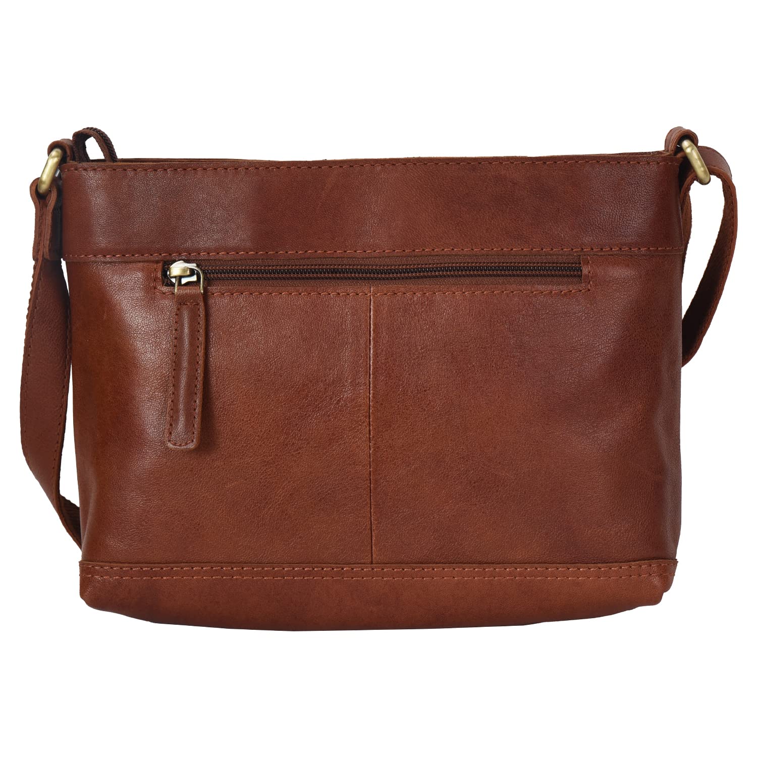 Zinda Genuine Leathers Women’s Handbag Bucket Bag Top Zip Shoulder Sling Crossbody (Brandy)