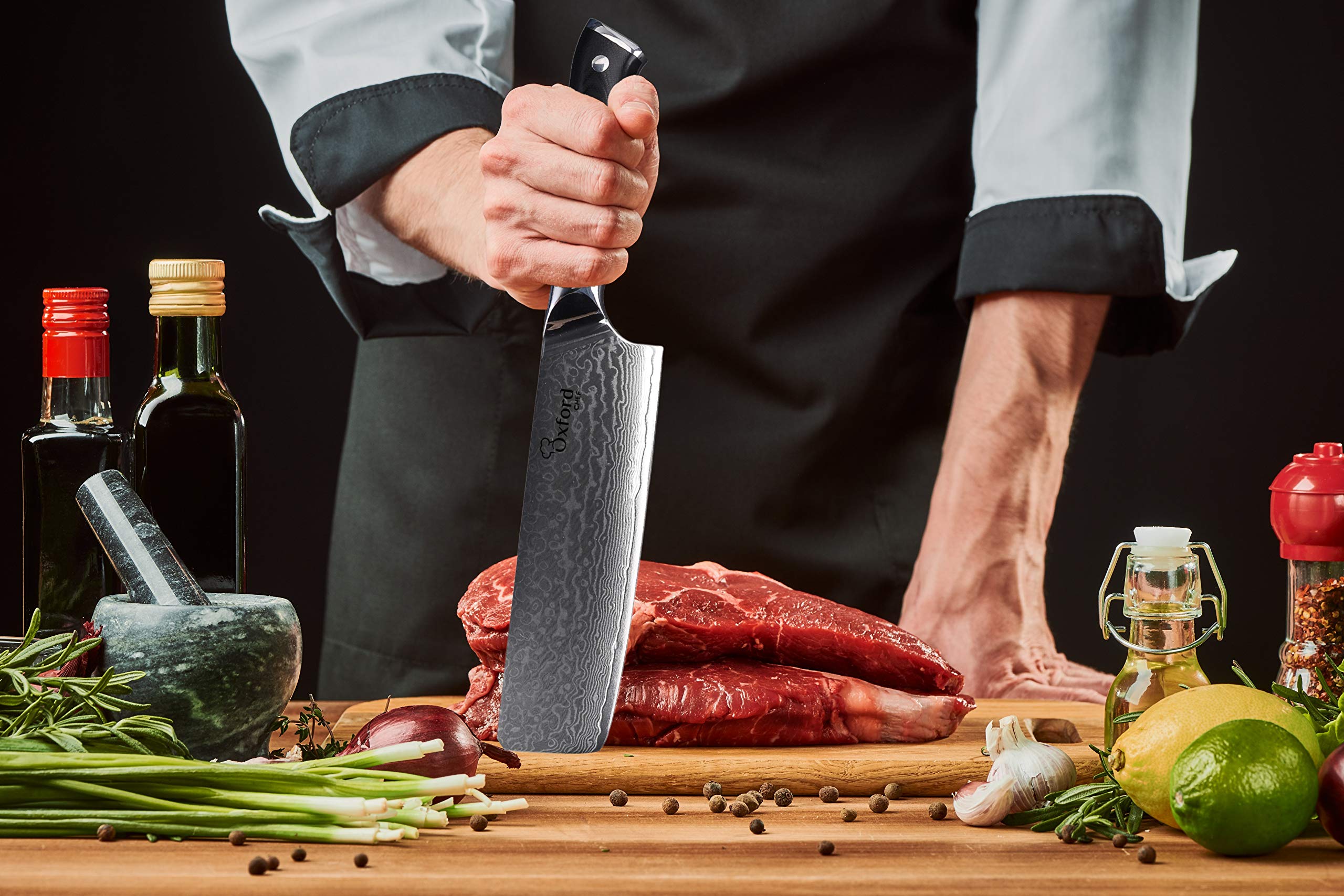 Oxford CHEF Nakiri Chef Knife 6.5 Inch - Damascus Japanese VG10 Super Steel 67 Layer High Carbon Stainless Steel