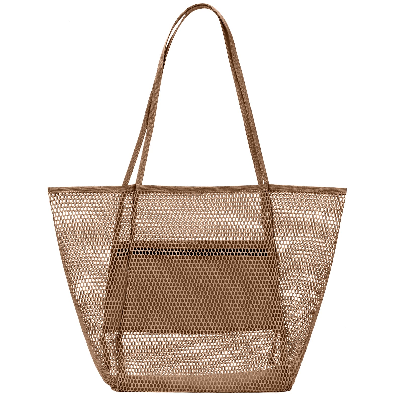 Nausear Mesh Tote Beach Bag Womens Shoulder Handbag - Spacious, Durable, Breathable, Stylish, Multi-Purpose (Brown)
