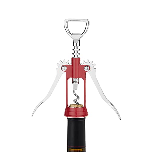 True Soar Winged Corkscrew Wine Opener - Self Centering Worm, Stainless Steel, Manual Wine Bottle Opener, Red