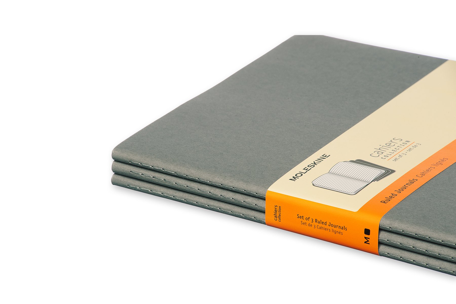 Moleskine Cahier Journal, Soft Cover, XL (7.5" x 9.5") Ruled/Lined, Pebble Grey, 120 Pages (Set of 3)