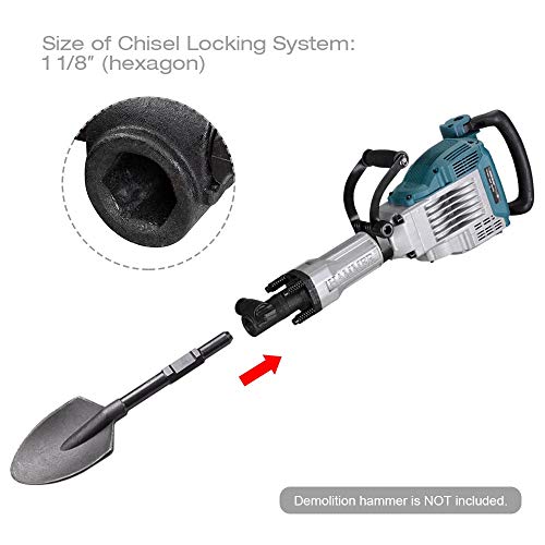 Yescom Clay Spade Chisel Shovel Scoop Bit for 1-1/8" Hex Shank Electric Demolition Jack Hammer Garden Lawn