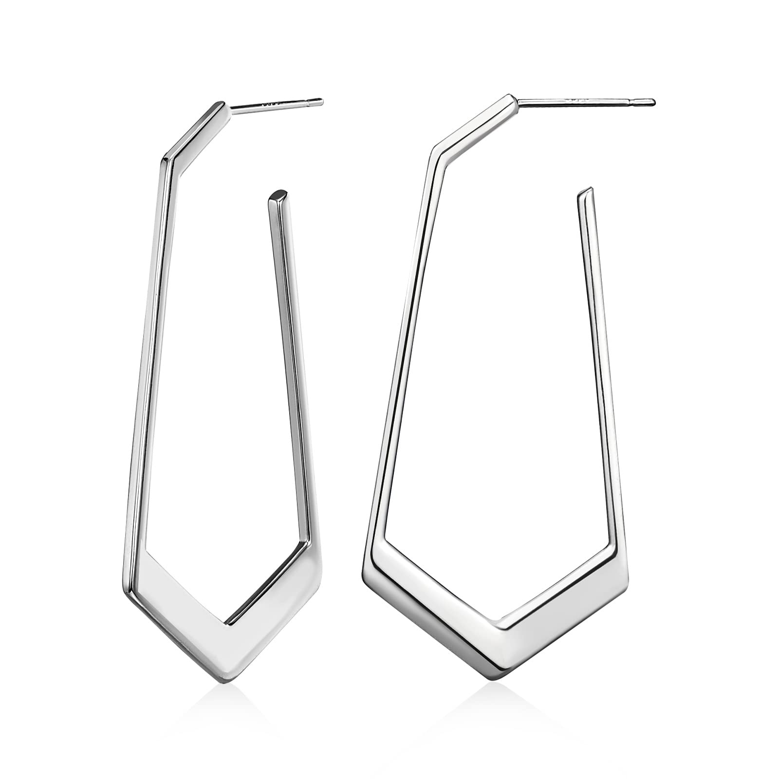 SWEETV Big Hoop Earrings for Women 50mm Silver Hoops Sterling Silver Earrings Large Polygon Open Hoops